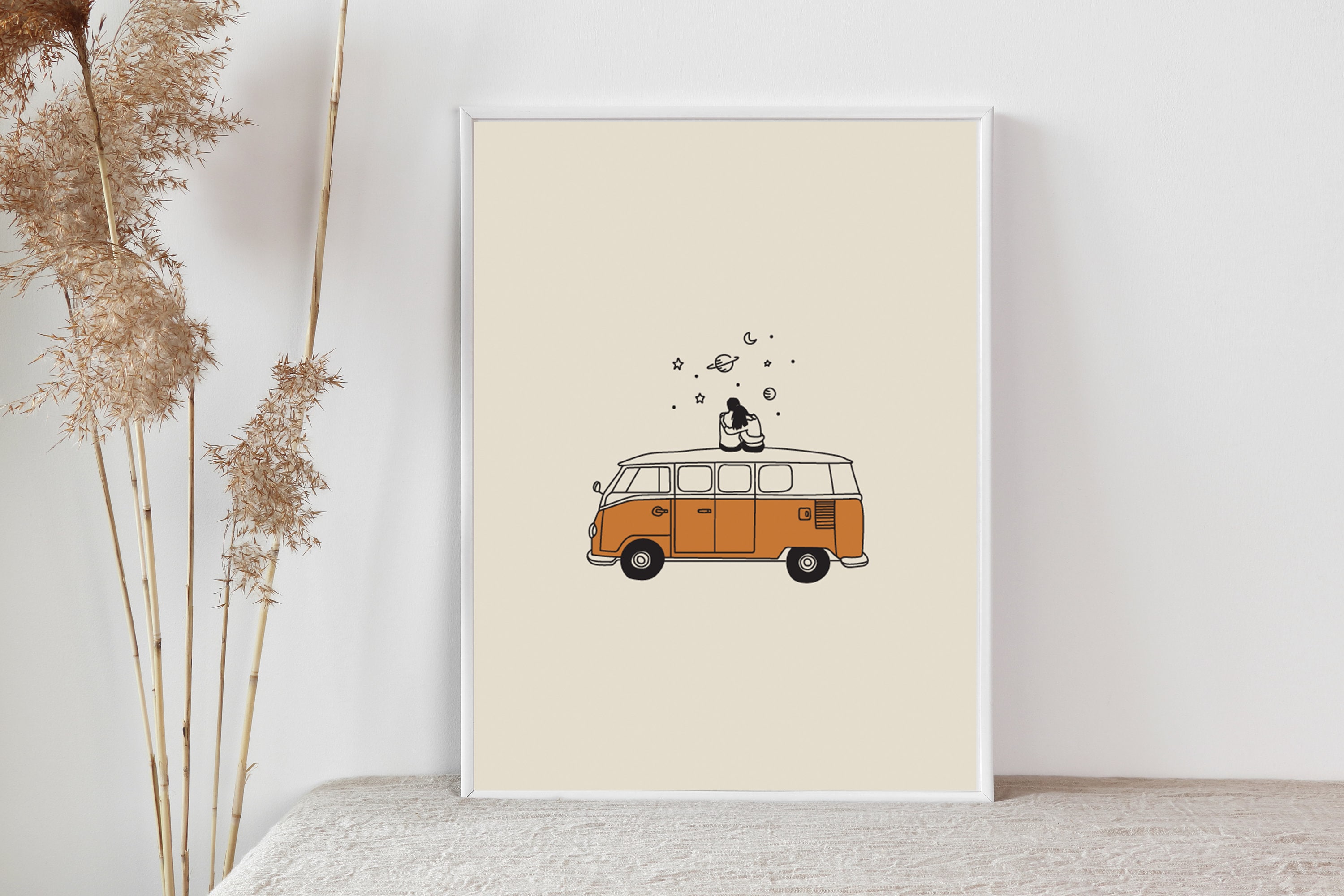 DIGITAL Couples Print, Van Life Line Drawing, VW Combi, Valentines Day ...