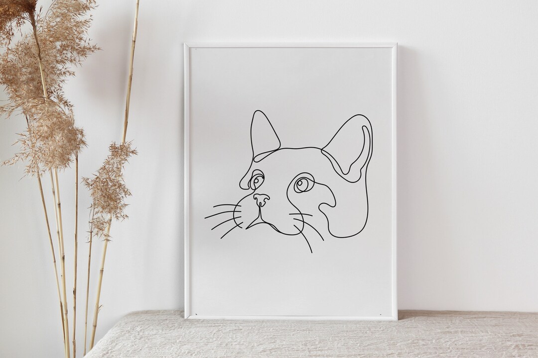 Cat DIGITAL Print, Line Drawing, One Line Pet, Cat Gift Ideas, Custom ...