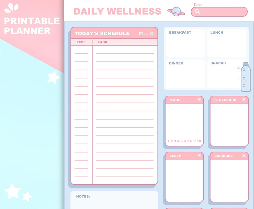 Printable Pastel Wellness Planner | Daily Health Digital Calendar ...