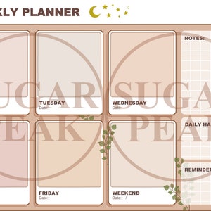 Aesthetic Printable Weekly Planner Pantone Cottagecore Moon, Stars ...