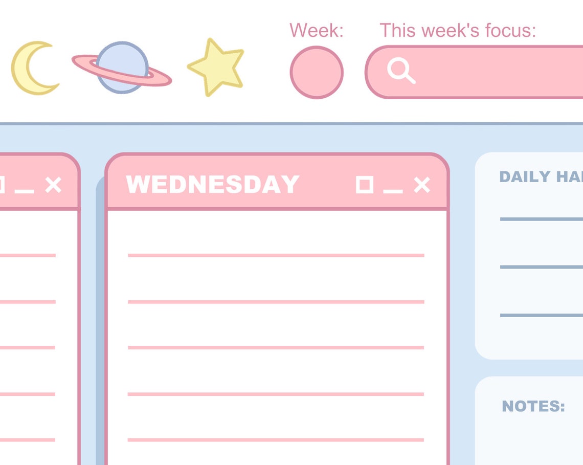 Printable Pastel Weekly Planner Cute Kawaii Pink Space - Etsy