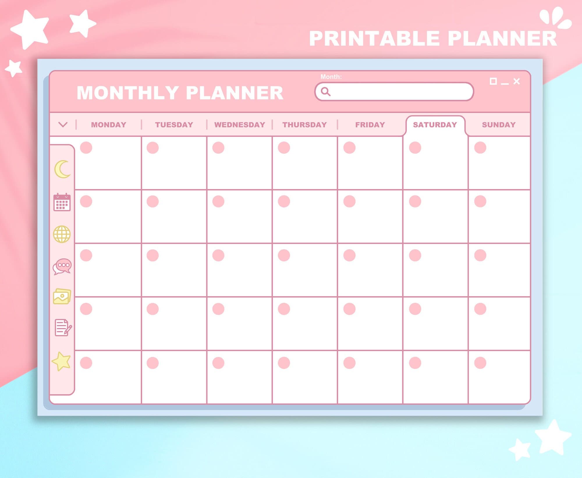Printable Pastel Monthly Planner | Undated Digital Planner | Cute ...