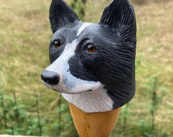 Hand Carved in Lime Airdale Head Country Walking Stick on Hazel Shank ...