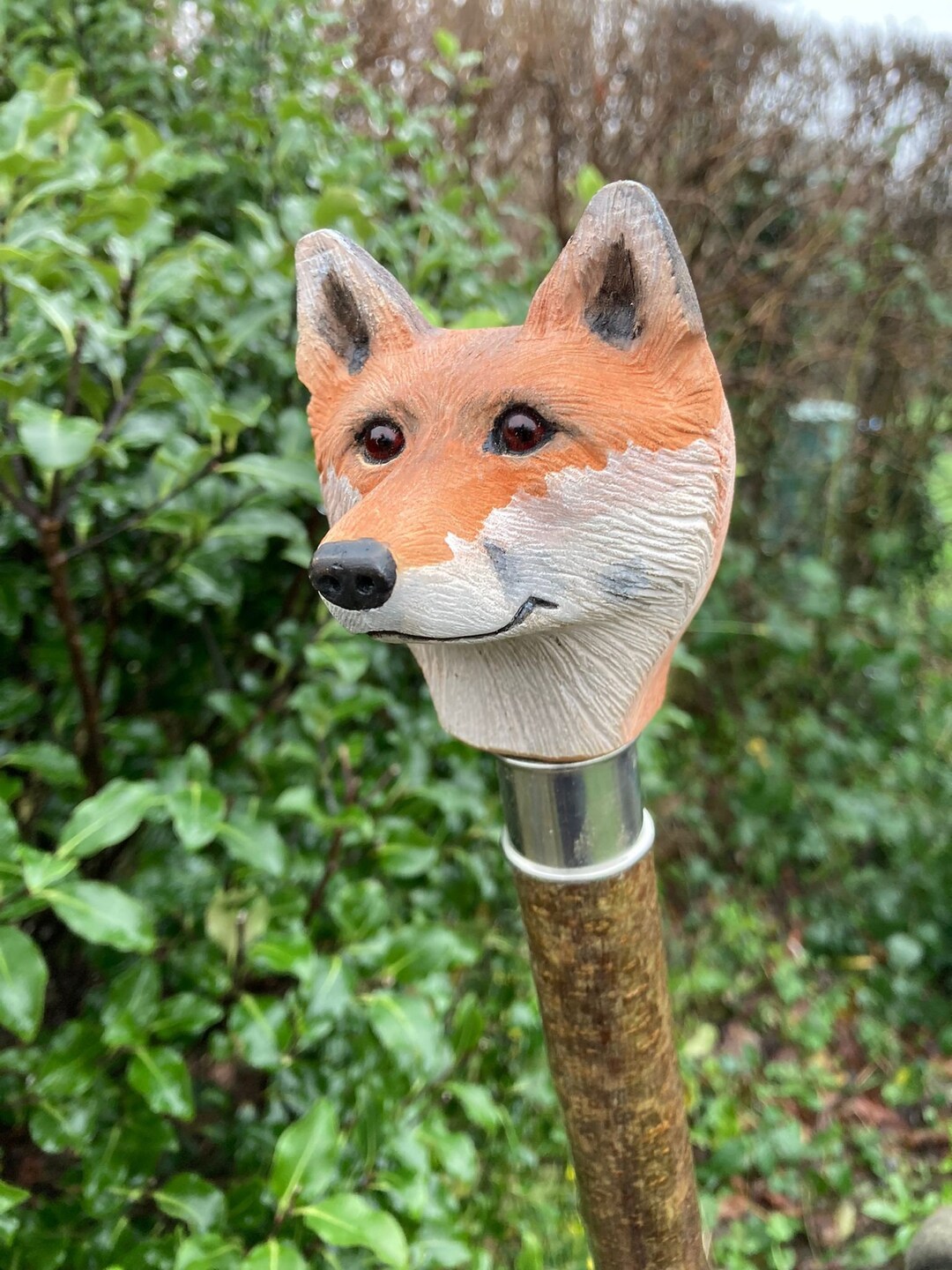 Hand Carved in Lime Fox Head Country Walking Stick on Hazel Shank - Etsy