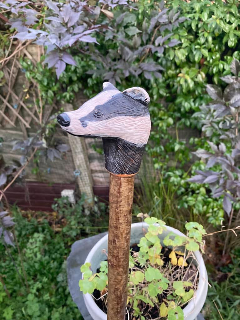 Hand Carved in Lime Badger Head Country Walking Stick on Hazel Shank - Etsy