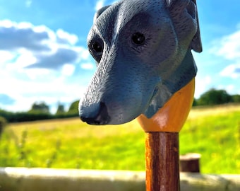 Hand Carved in Lime Airdale Head Country Walking Stick on Hazel Shank ...