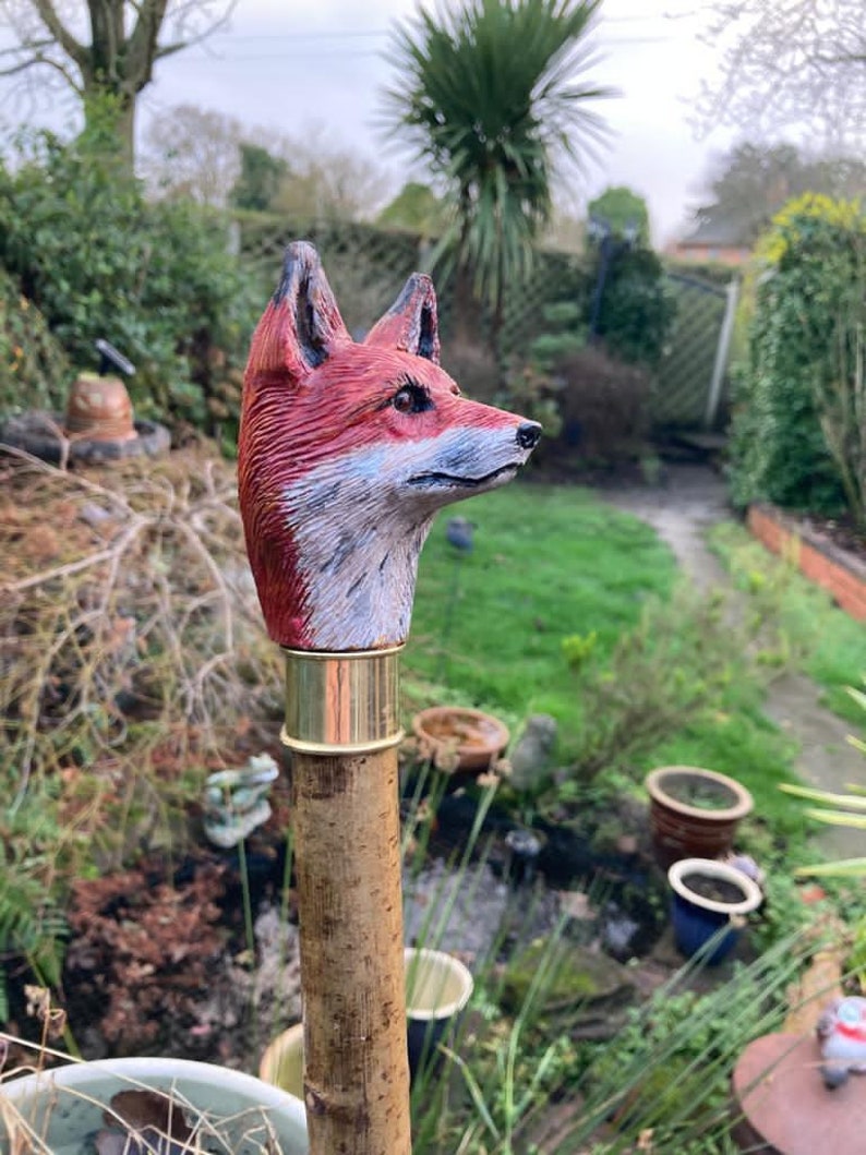 Hand Carved in Lime Fox Head Country Walking Stick on Hazel Shank - Etsy