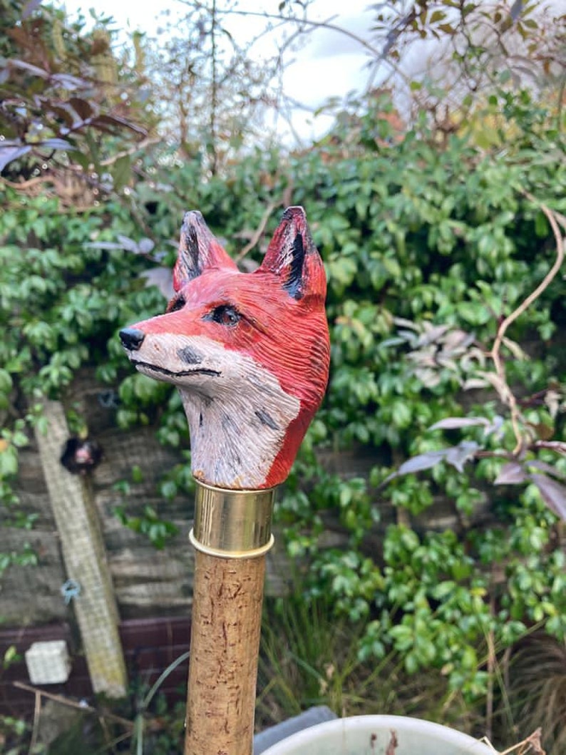 Hand Carved in Lime Fox Head Country Walking Stick on Hazel Shank - Etsy