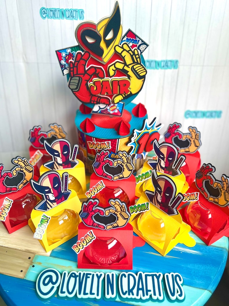 1 Deadpool and Wolverine Cake Topper + 12 Treat Boxes + 12 Tags ...
