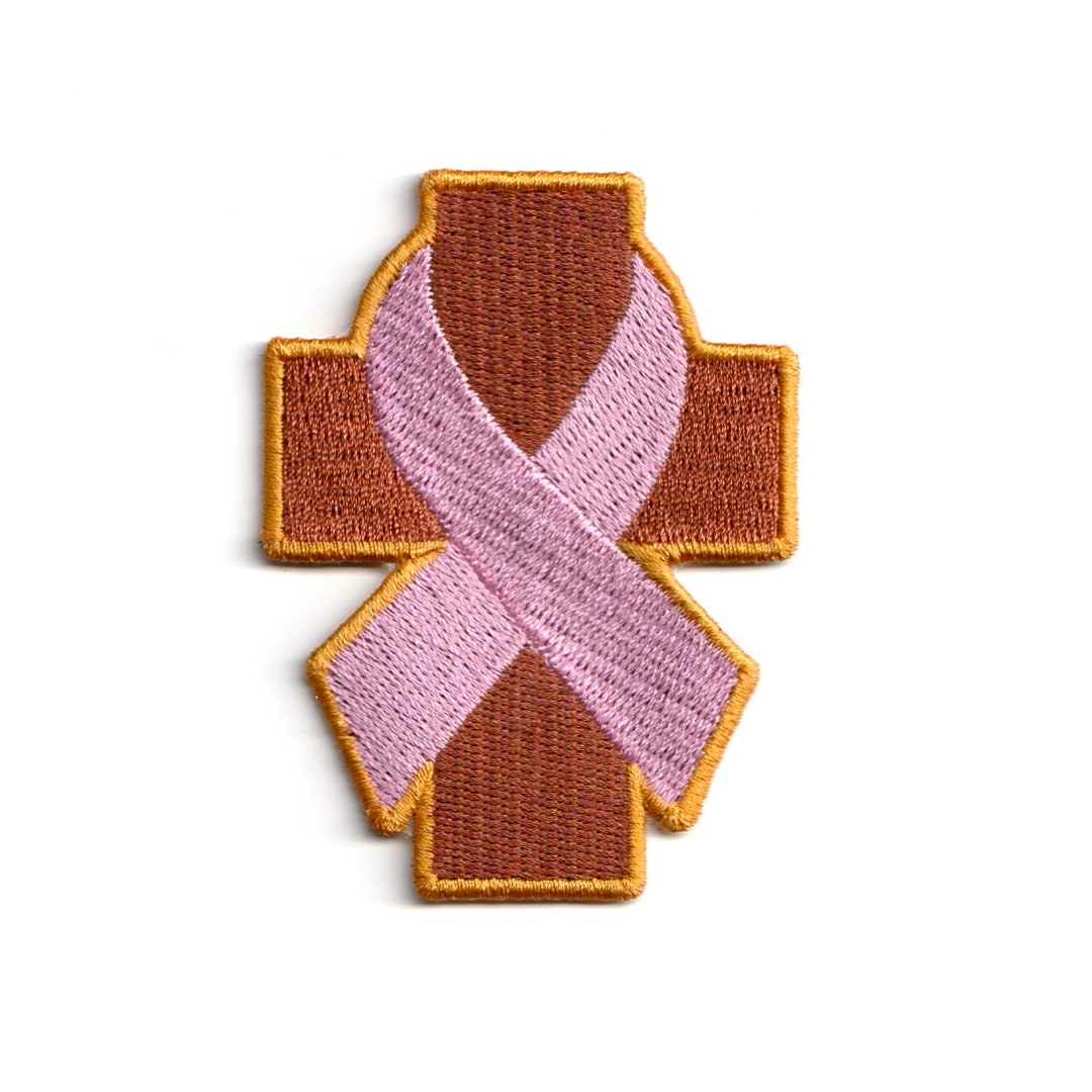 Breast Cancer | Pink Ribbon on Cross Patches - Etsy