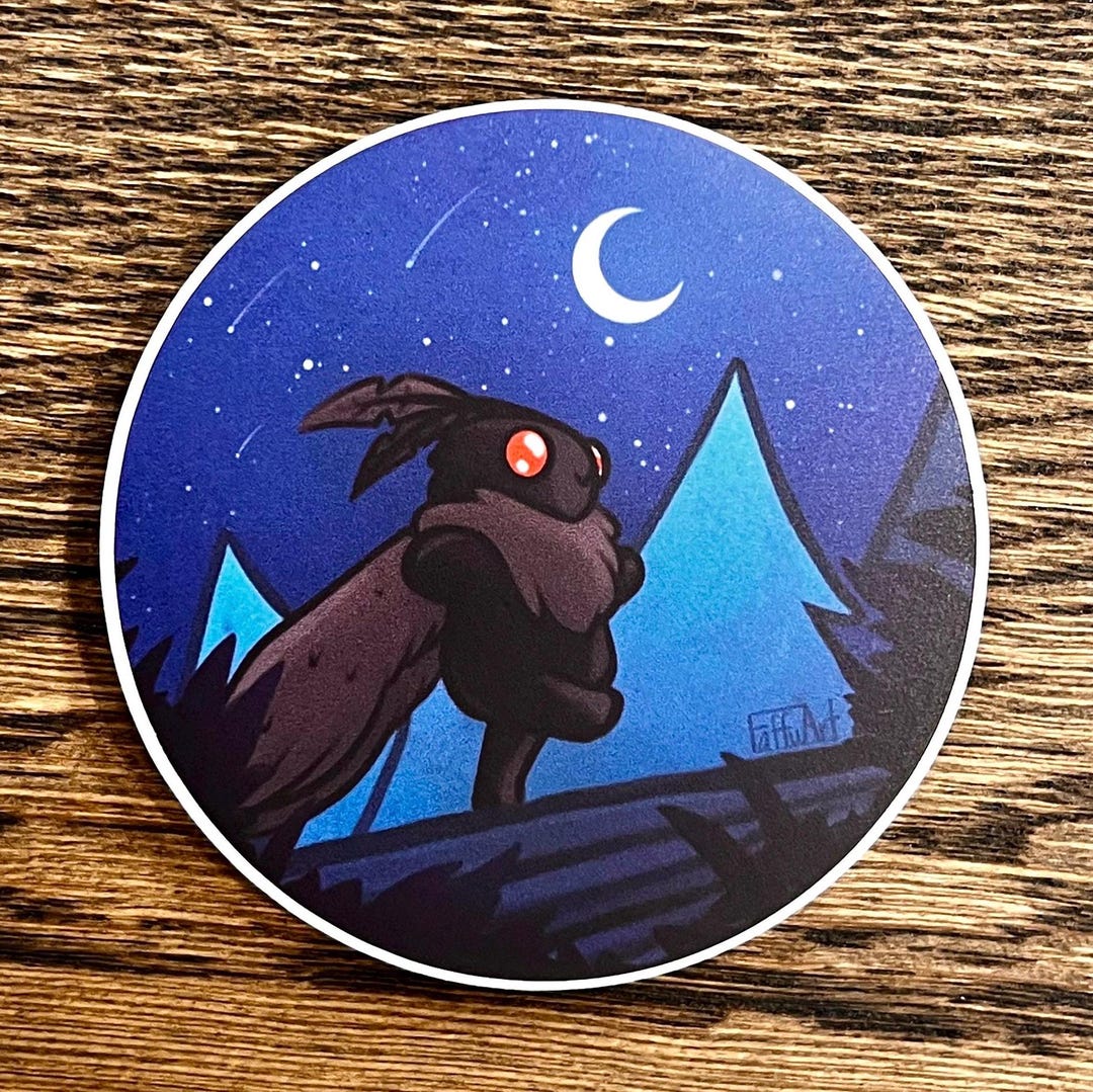 Mothman Sticker || Creepy Cute Mothman Taking a Night Walk - Boba ...