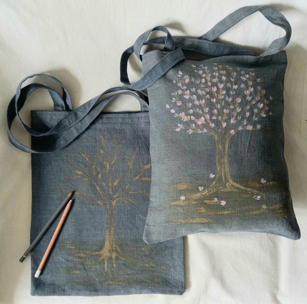 Handpainted Bags/tree Designs/eco Friendly Carrybags/high Quality Linen ...