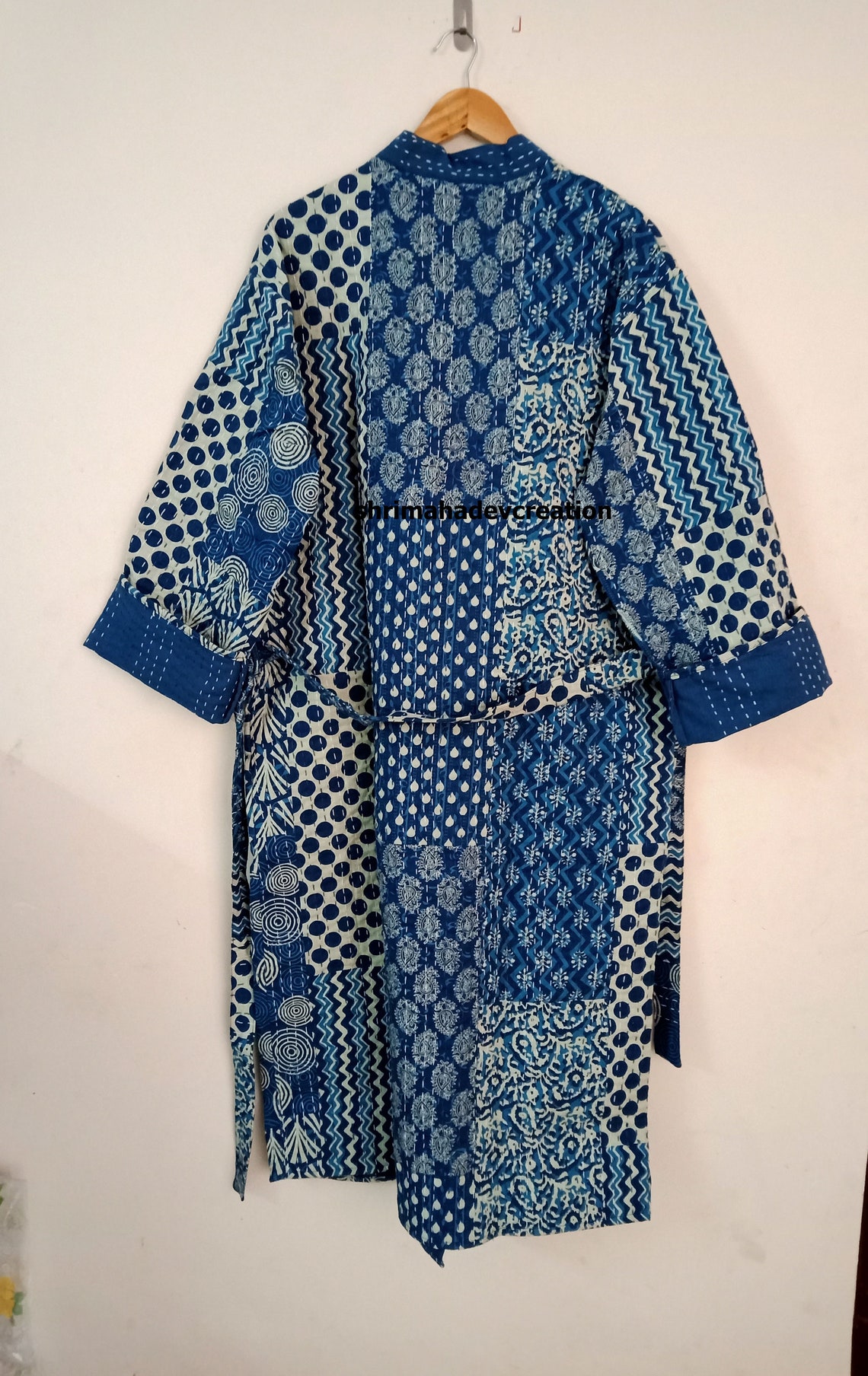 Indigo Patchwork Print Kimono Cotton Kimono Wrap Dress | Etsy