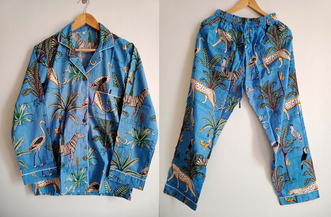 Safari Jungle Print PJ Set, Soft Cotton Night Suit, Indian PJ Set ...