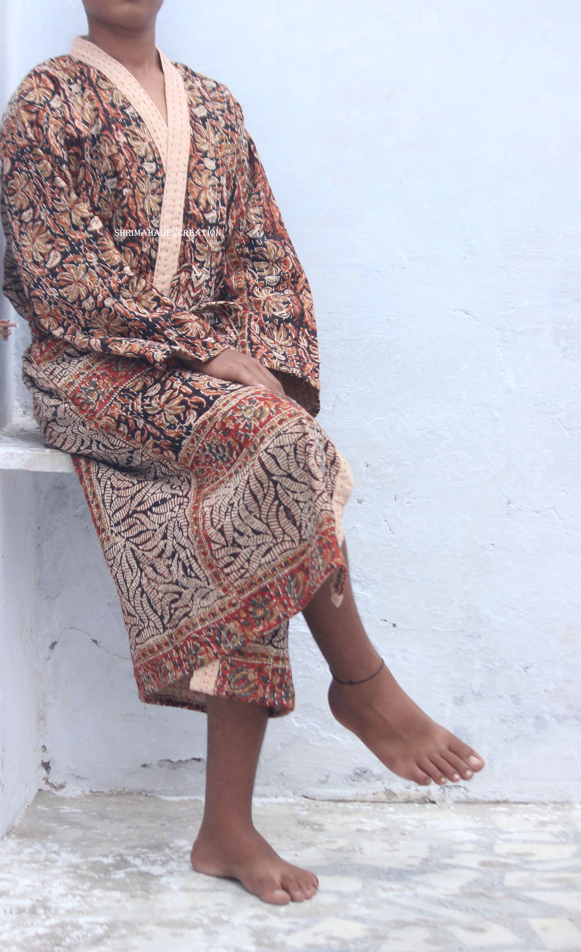 New Handmade Kimono Style Robe Hand Floral Print Cotton - Etsy