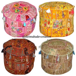 Indian Beautiful Multi Patchwork Round Foot Stool Handmade - Etsy