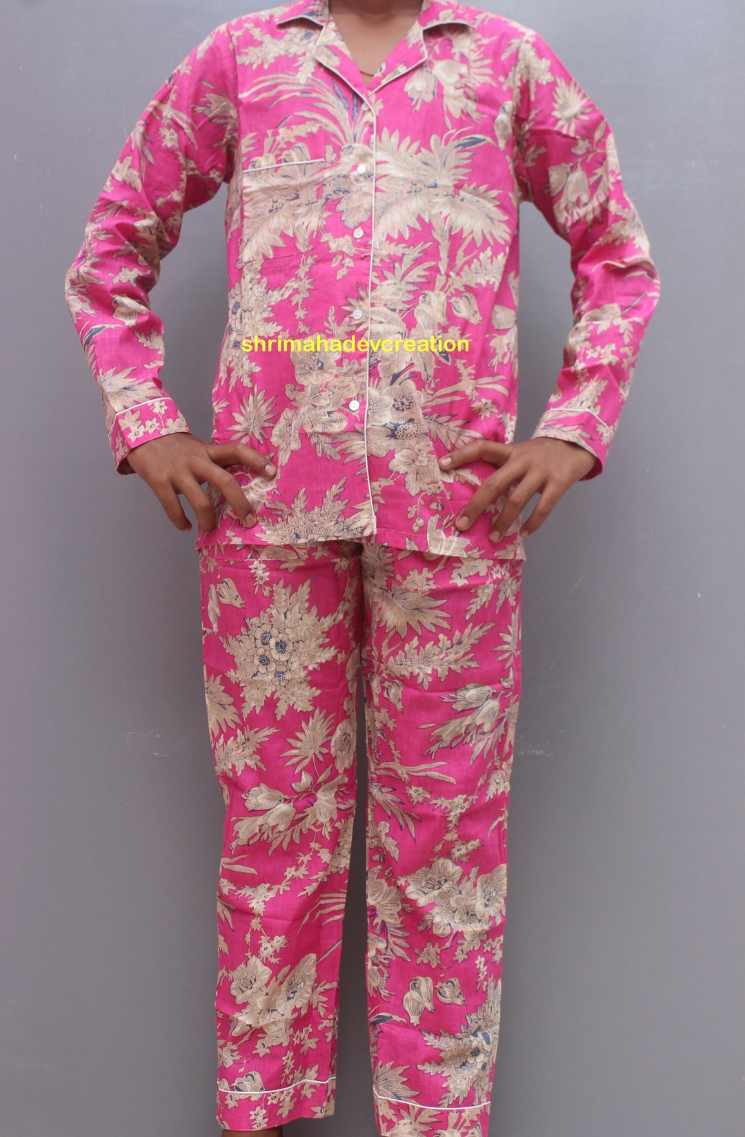 Hand Block Printed Pajama Set, Bridesmaids Long Set, Indian Cotton Pj ...