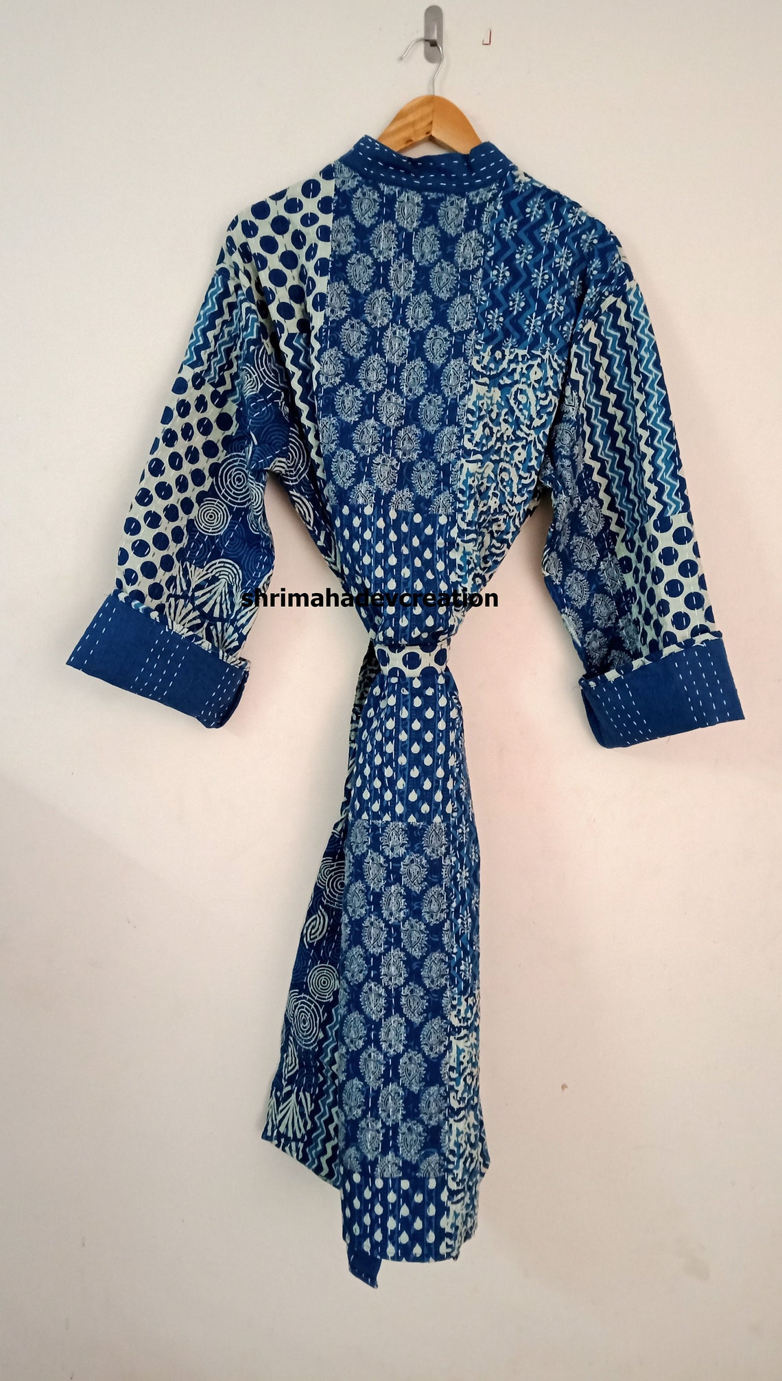 Indigo Patchwork Print Kimono Cotton Kimono Wrap Dress | Etsy