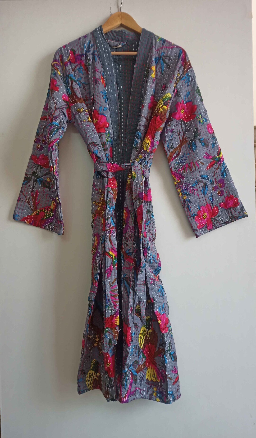 Indian Hand Block Floral Print Cotton Kantha Jacket, Japanese Kimono ...