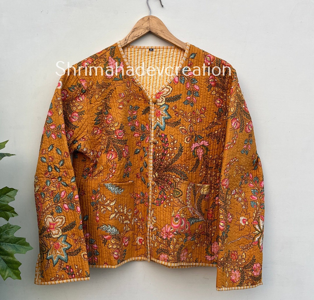 Floral Quilted Jacket Indian Cotton Quilted Jacket Multi Color Jacket ...