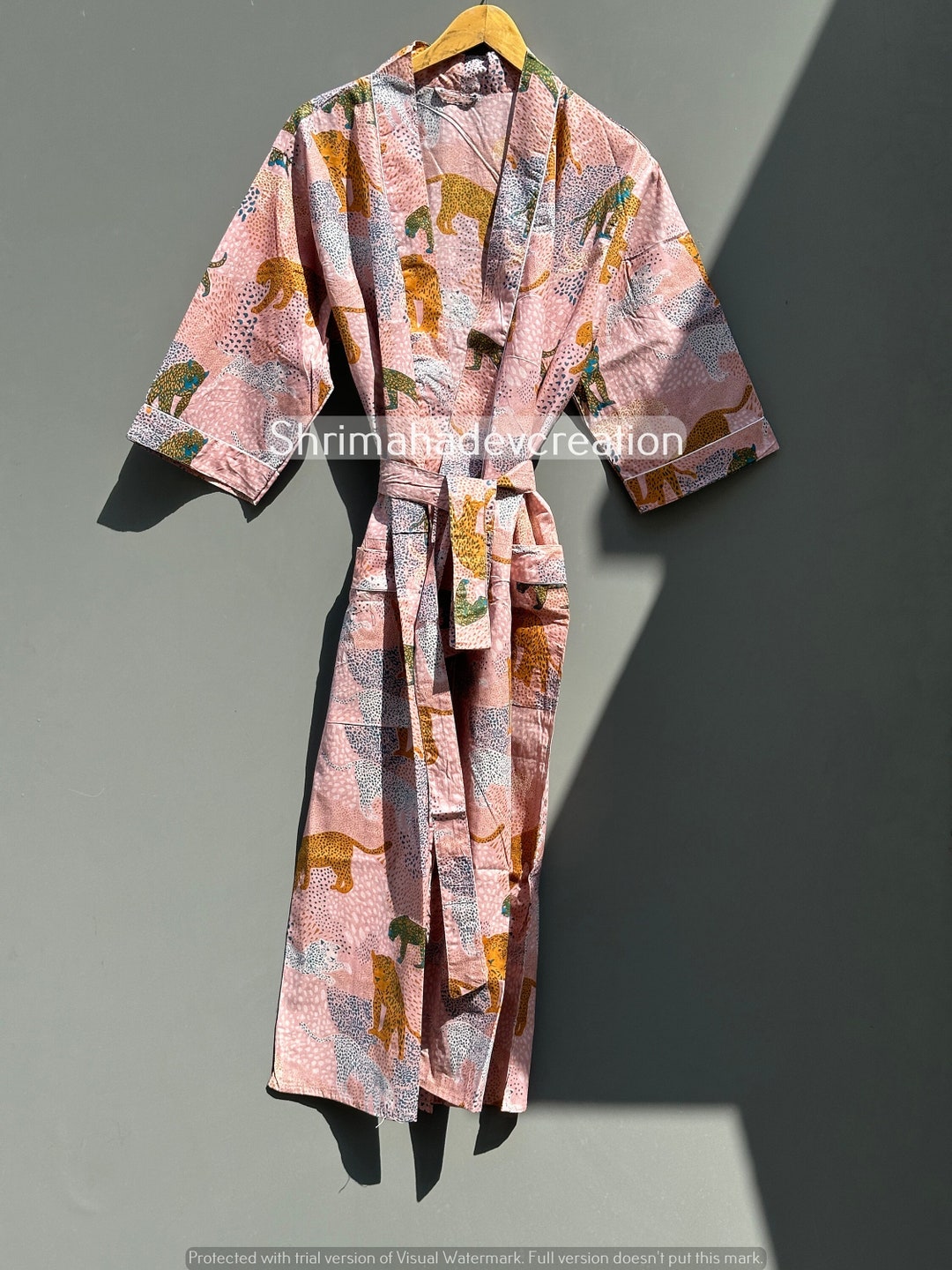 Tiger Print Kimono, Night Wear Dress, Shower Bathrobe, Woman Dressing ...