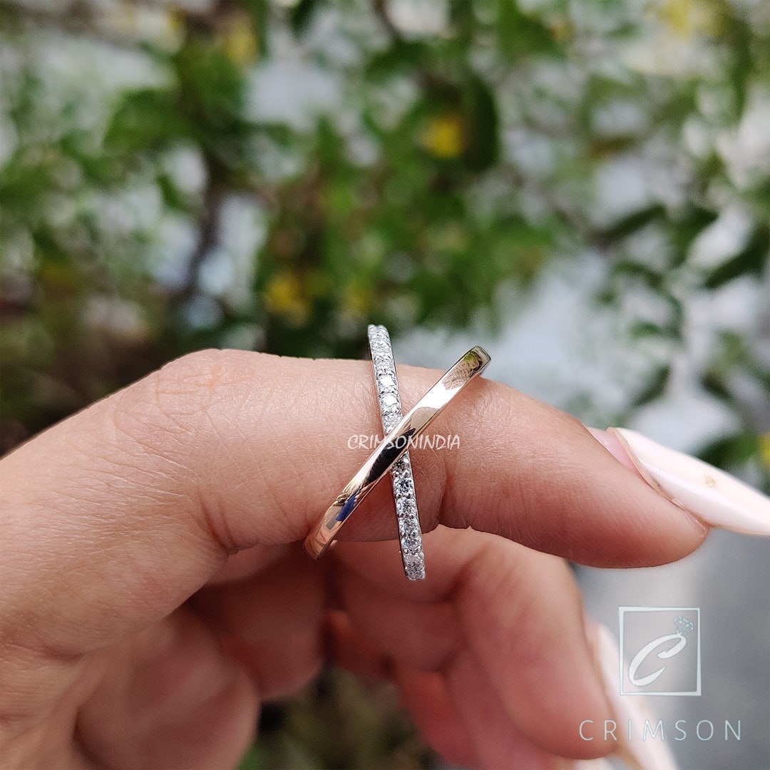 Criss Cross Wedding Band Cross Over Moissanite Band Matching Band 14k ...