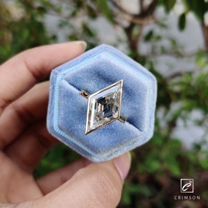 Lozenge Cut Bezel Set Moissanite Engagement Ring, Kite Cut Bezel Set ...
