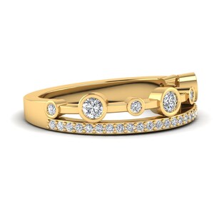 Double Row Pave Band, 0.28 Tw Round Cut Moissanite Distance Pave Bezel ...
