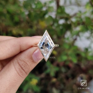 Lozenge Cut Bezel Set Moissanite Engagement Ring, Kite Cut Bezel Set ...