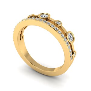 Double Row Pave Band, 0.28 Tw Round Cut Moissanite Distance Pave Bezel ...