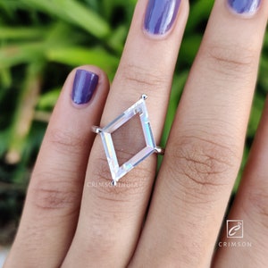 Portrait Cut Ring, Lozenge Moissanite Engagement Ring, Solitaire ...