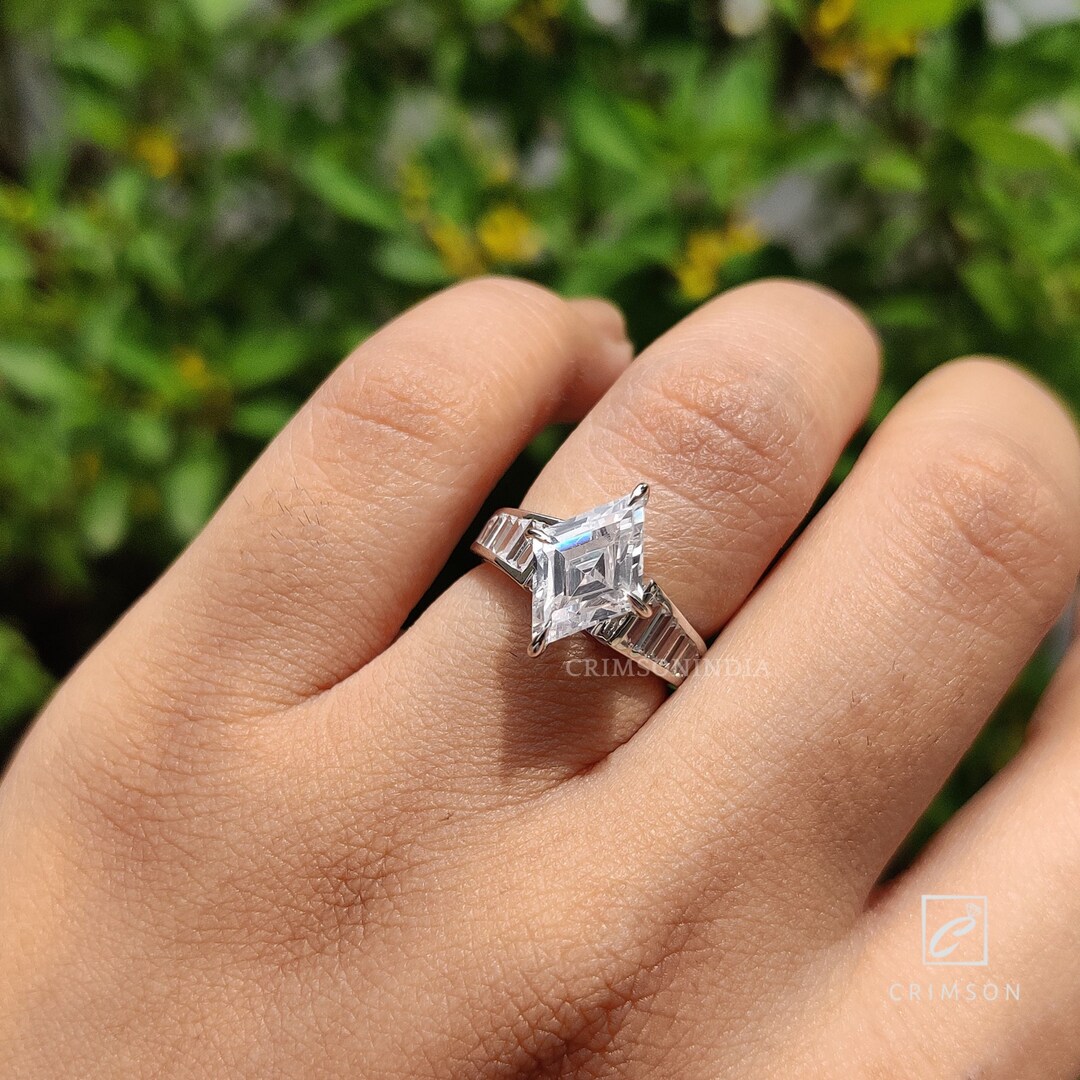 Lozenge Cut Ring 1.5 CT Lozenge Moissanite Engagement Ring Half ...