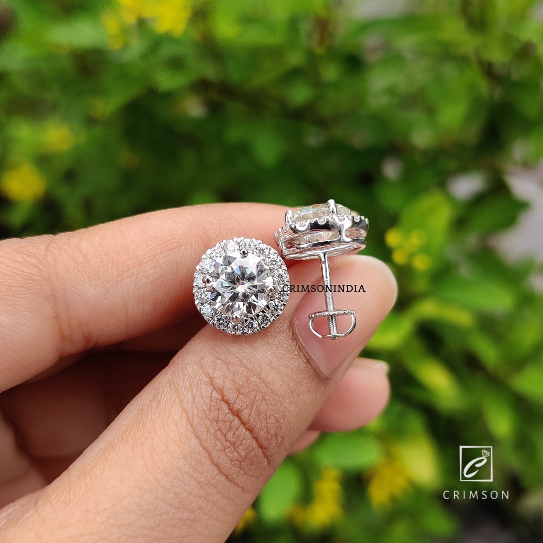 8 MM Round Moissanite Wedding Earring, 14K Solid Gold Earrings, Stud ...