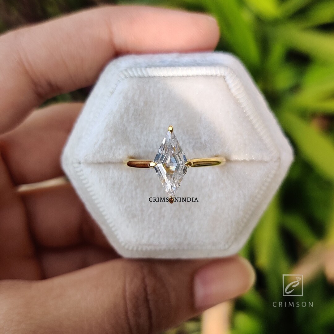 1.47 CT Lozenge Cut Moissanite Engagement Ring, 14K Solid Yellow Gold ...