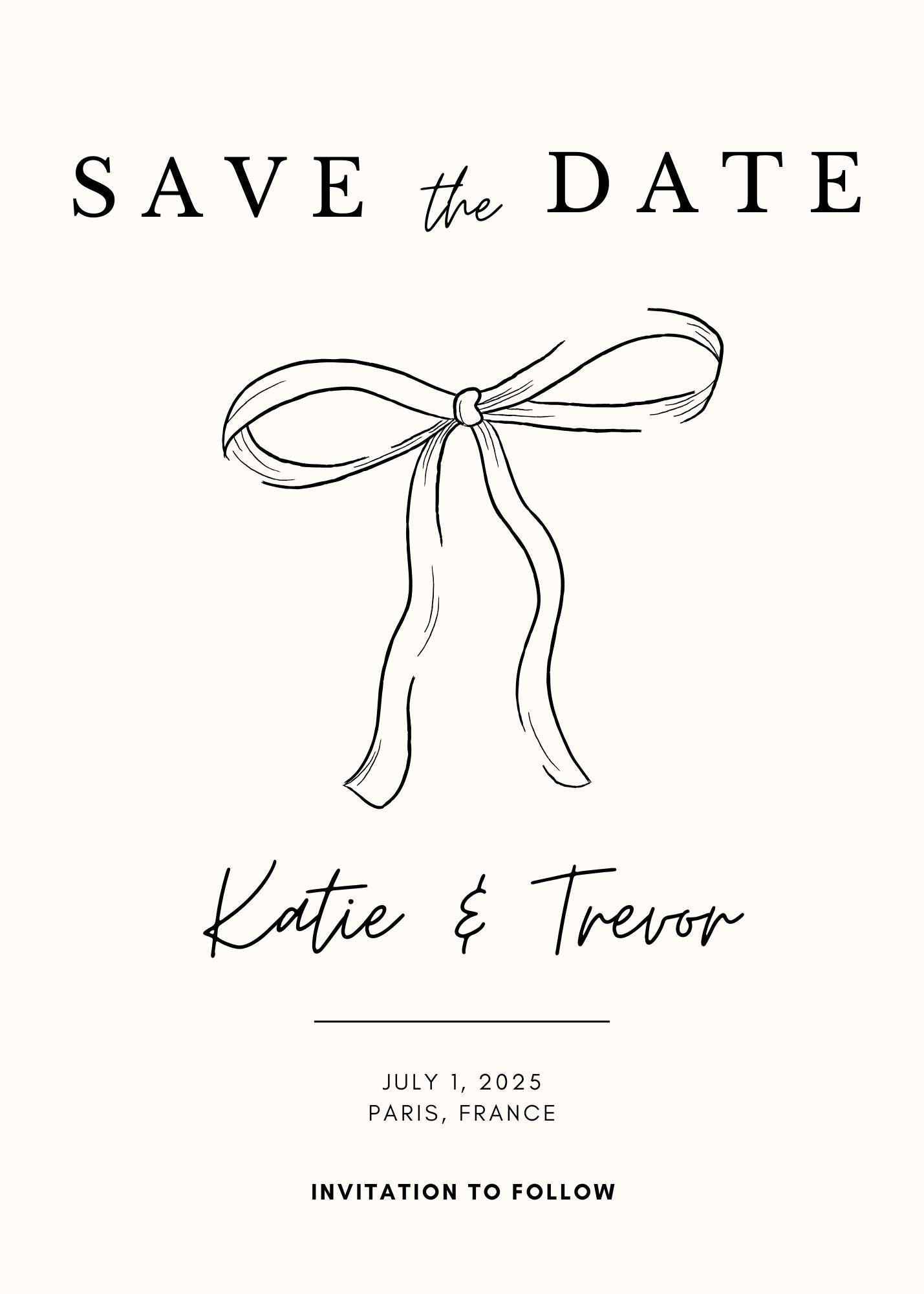 Bow Save the Date Template | Hand Drawn Invitation | Minimal Wedding ...
