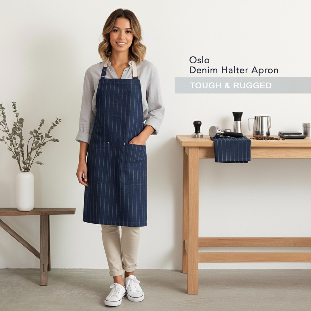 Oslo Denim Halter Personalized Apron – Custom Cooking Gift for Mom Dad ...