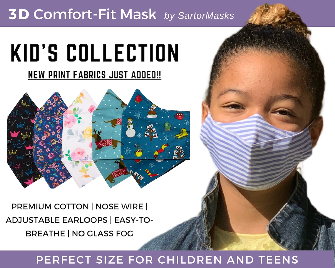 Kids Face Mask | 100% Soft Cotton | Child & Teen Sizes | Fog-free 3D ...