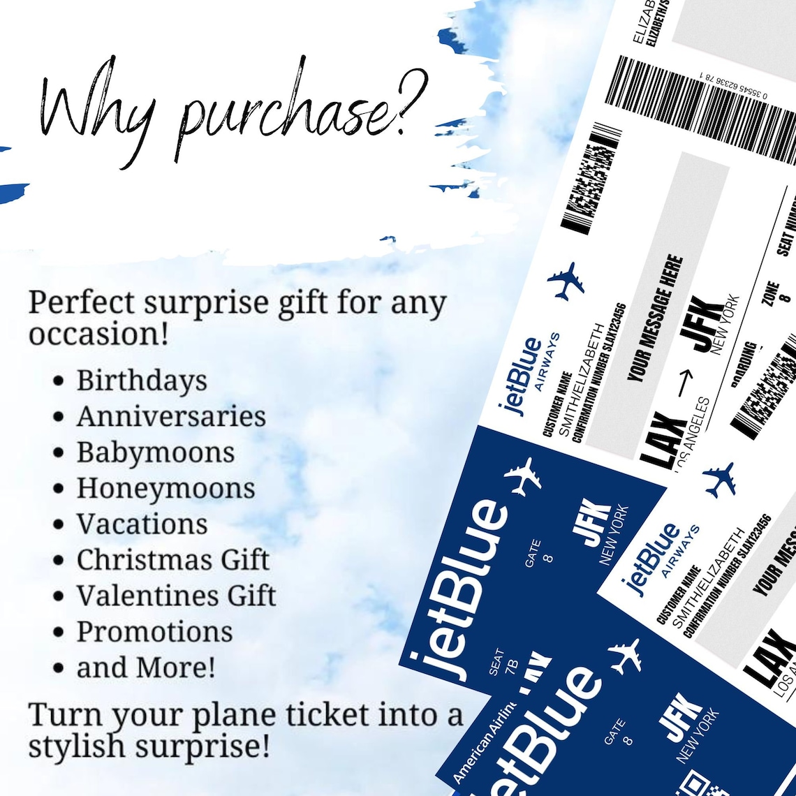 Editable Boarding Pass Ticket Template, Surprise Airline Gift, Jetblue ...