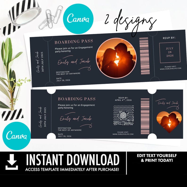 Editable Boarding Pass Ticket Template Wedding Tickets I Save the Date ...