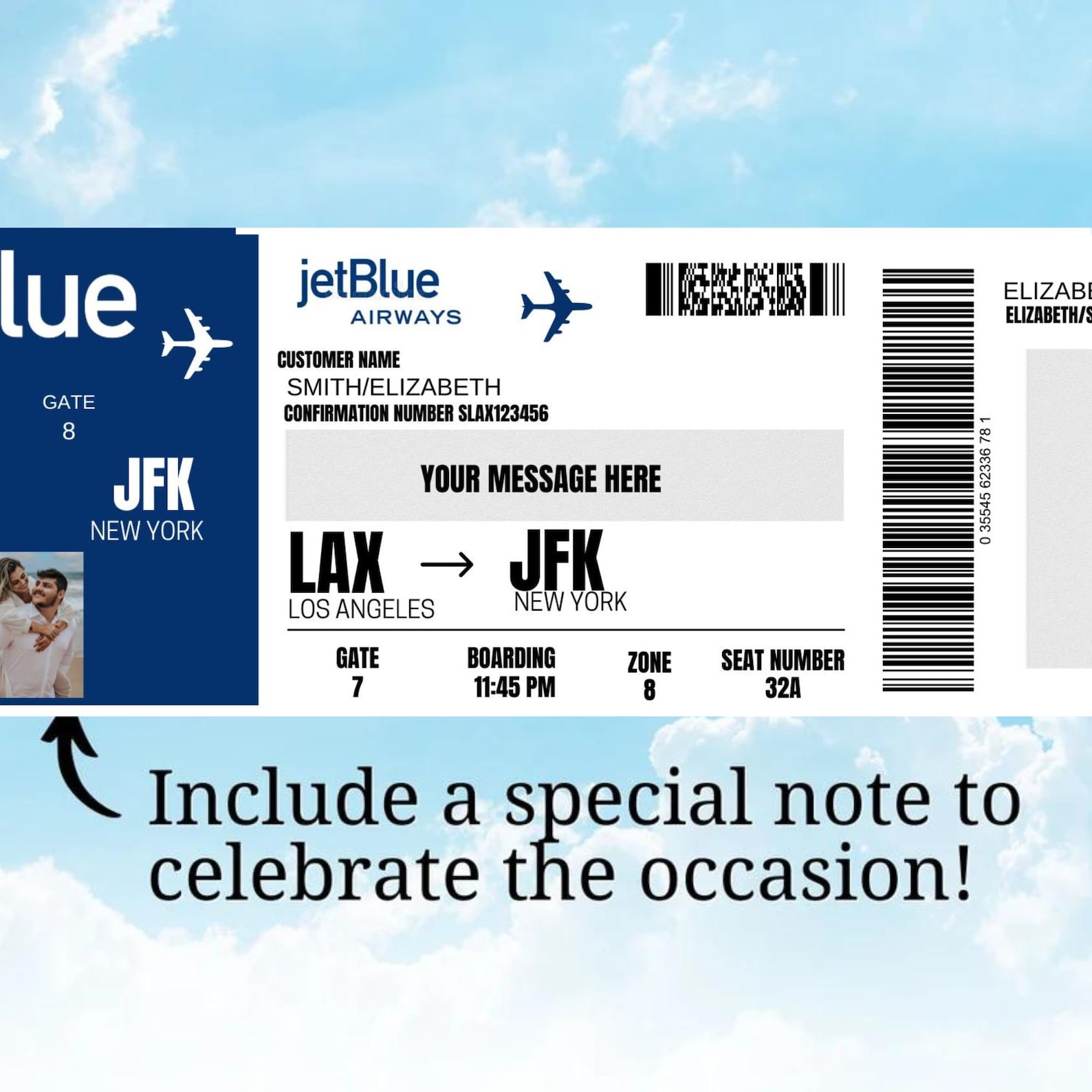 Editable Boarding Pass Ticket Template, Surprise Airline Gift, Jetblue ...