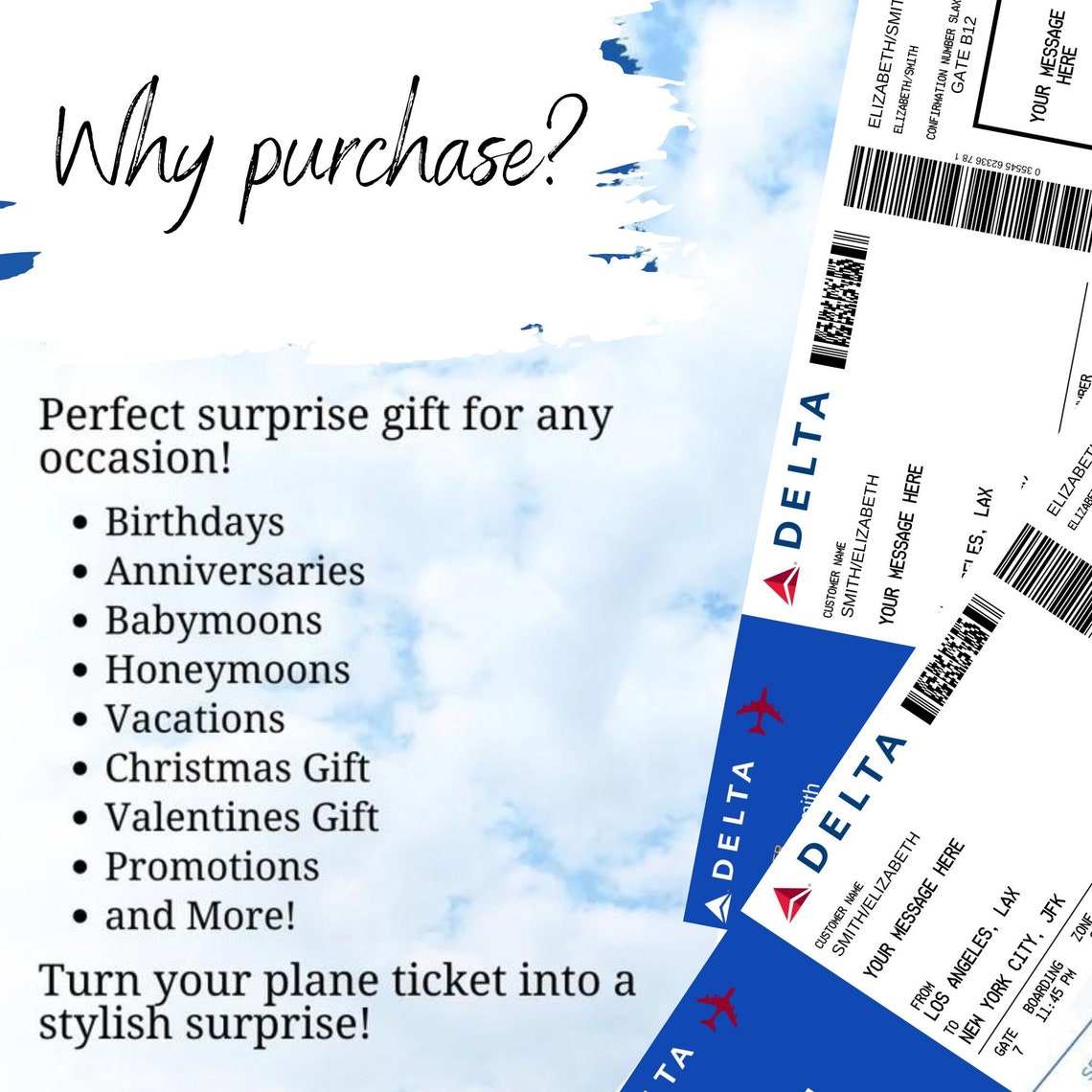 Editable Boarding Pass Ticket Template, Surprise Airline Gift, Delta Airlines, Printable Airline ...