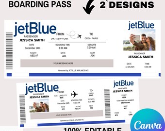 Editable Boarding Pass Ticket Template, Surprise Airline Gift ...