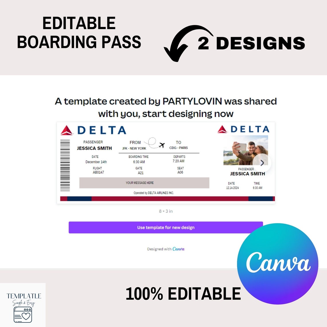Editable Boarding Pass Ticket Template, Surprise Airline Gift, Delta Airlines, Printable Airline ...