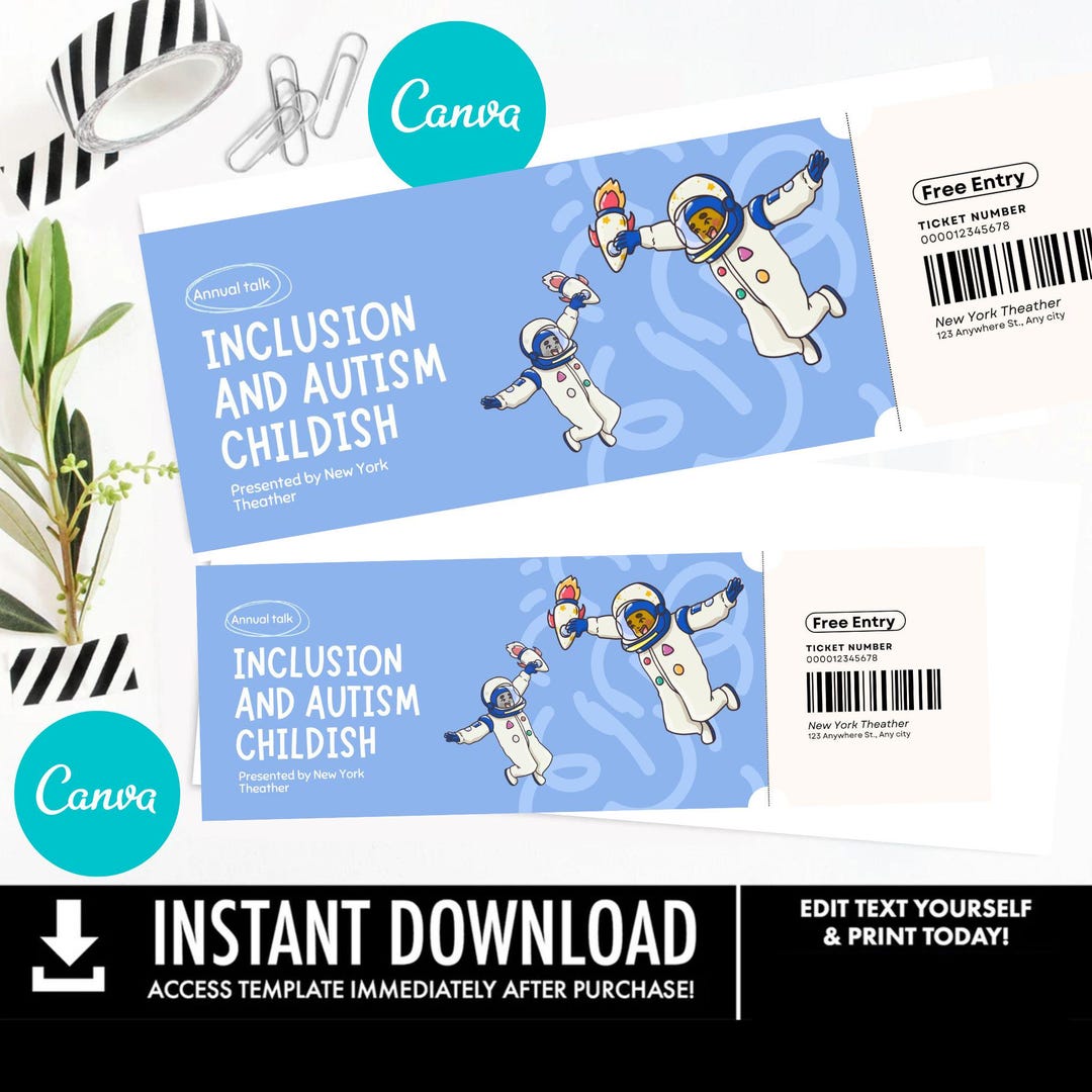 Editable Autism Kids Pass Ticket Template Canva | Suprise Ticket Autism ...
