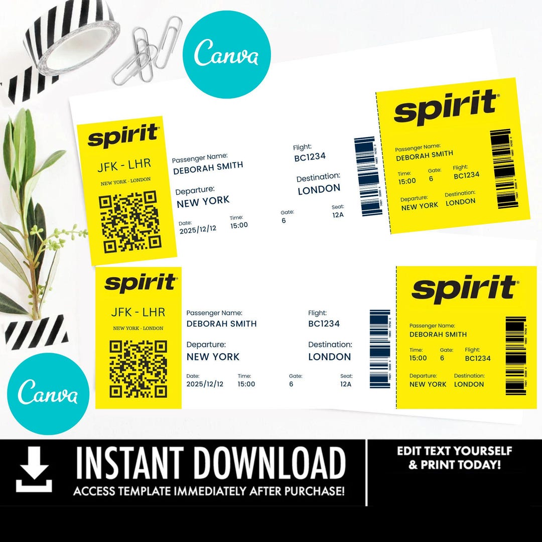 Editable Spirit Ticket Template Canva Boarding Pass Invitation ...