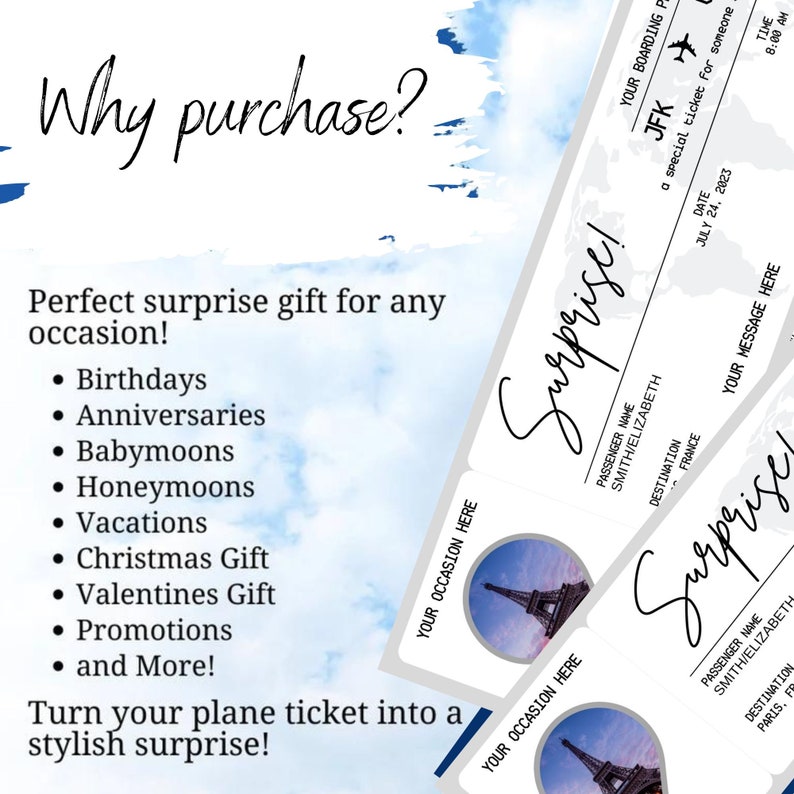 Editable Boarding Pass Ticket Template, Surprise Airline Gift, Airlines ...