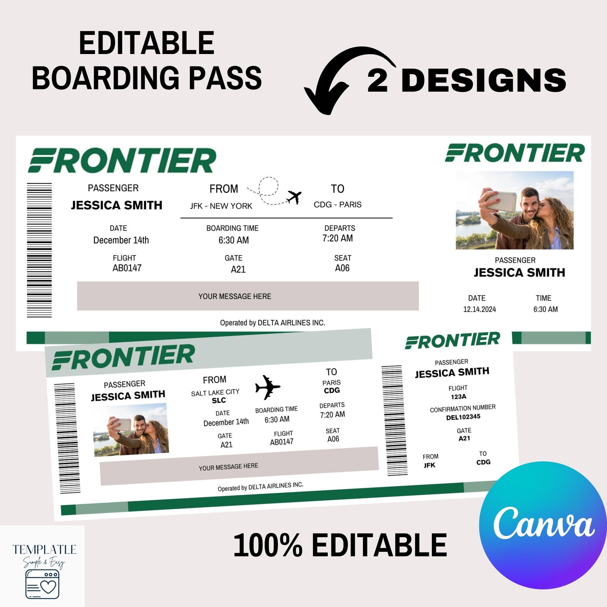 Editable Boarding Pass Ticket Template, Surprise Airline Gift, Frontier ...