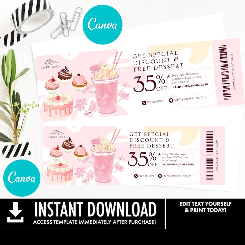 Editable Free Dessert Voucher Template | Canva Digital Download ...