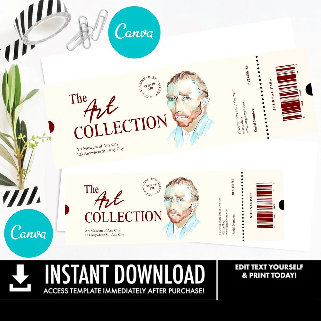 Editable Art Ticket Voucher Template | Canva Digital Download ...