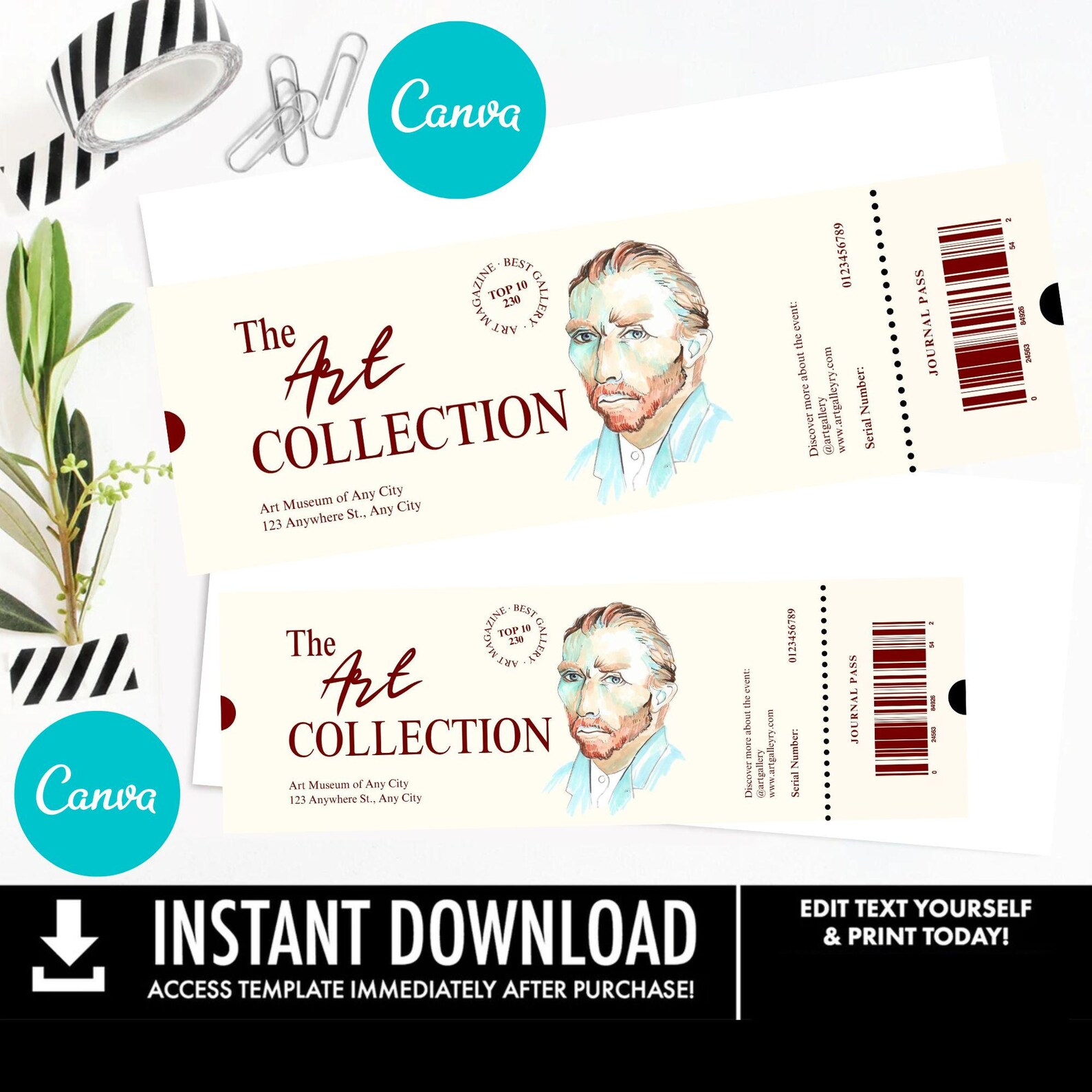 Editable Art Ticket Voucher Template | Canva Digital Download ...
